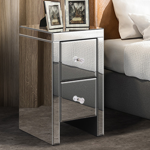 HoxtonRoom Allia 2 Drawer Mirrored Bedside Table | Temple & Webster
