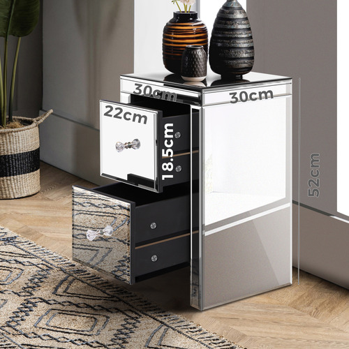 HoxtonRoom Allia 2 Drawer Mirrored Bedside Table | Temple & Webster