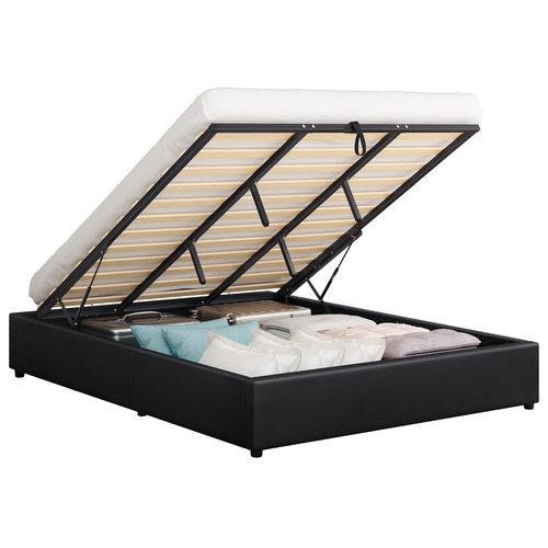 HoxtonRoom Tiago Faux Leather Gas Lift Bed Base | Temple & Webster