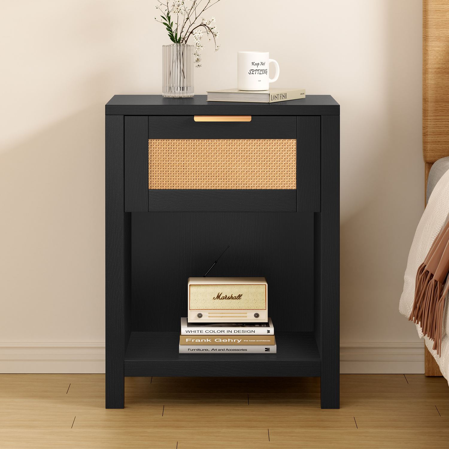 HoxtonRoom Alira Rattan 1 Drawer Bedside Table | Temple & Webster