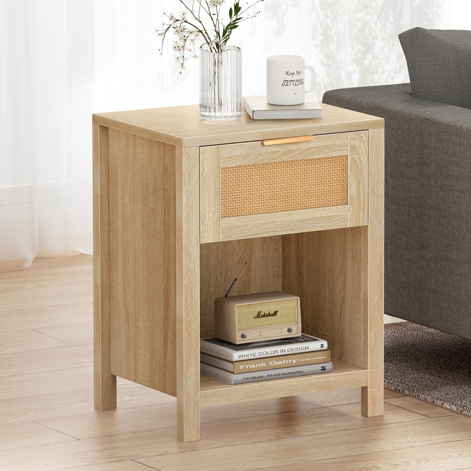HoxtonRoom Alira Rattan 1 Drawer Bedside Table | Temple & Webster