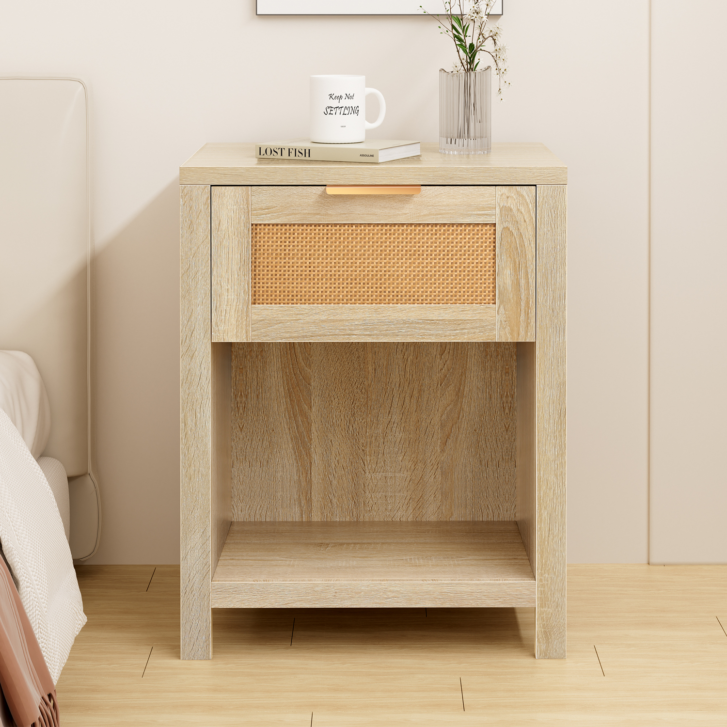 HoxtonRoom Alira Rattan 1 Drawer Bedside Table | Temple & Webster