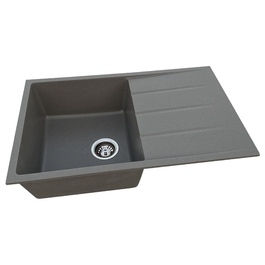 Ontario 800mm Single Granite Kitchen Sink with Drainer | Temple & Webster