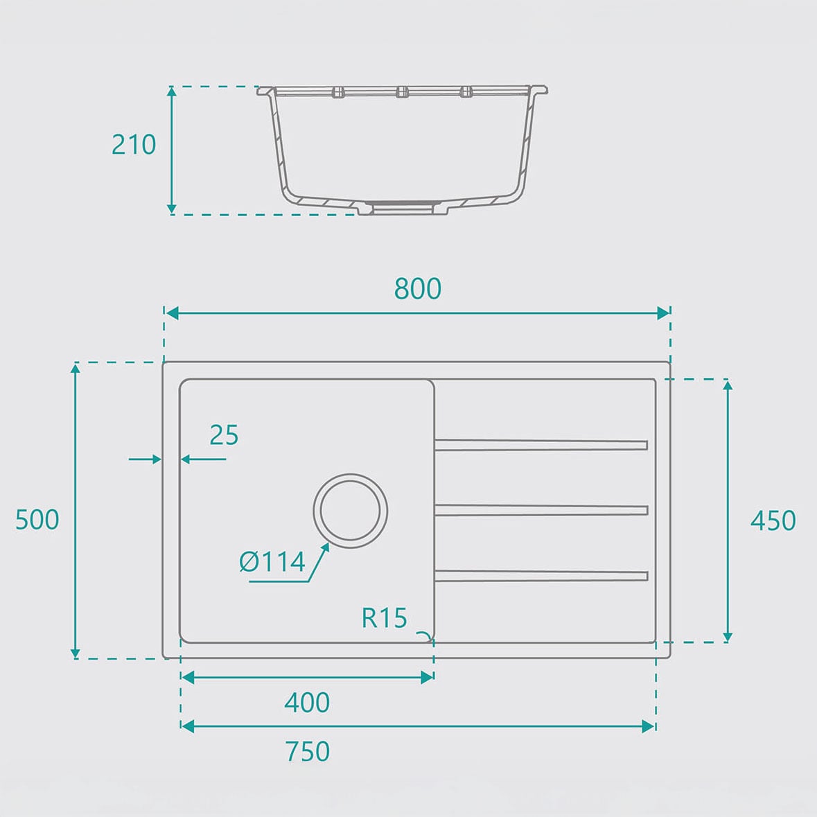 Ontario 800mm Single Granite Kitchen Sink with Drainer | Temple & Webster