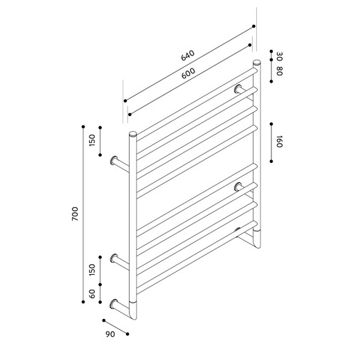 Hydrotherm H2 Series 8 Bar Heated Towel Rail | Temple & Webster