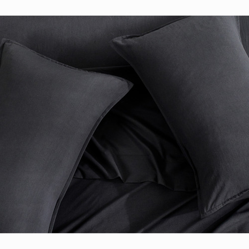 VioletteCasa Black Brett Vintage Washed Microfibre Quilt Cover Set ...