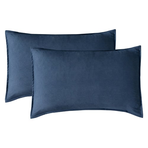 VioletteCasa Navy Brett Vintage Washed Microfibre Quilt Cover Set ...