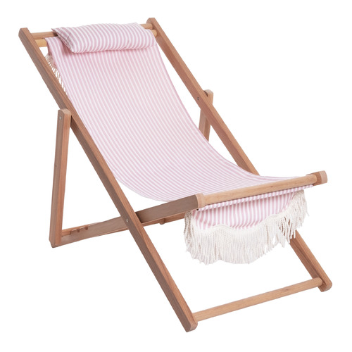 Premium Laurens Stripe Teak Wood Outdoor Sling Chair | Temple & Webster