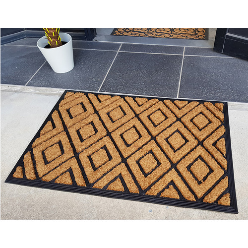 Diamond Rubber & Coir Doormat | Temple & Webster