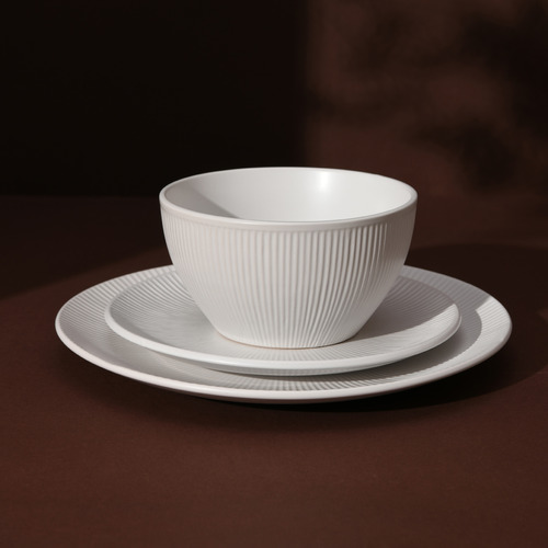 Sunday Homewares 12 Piece Matte Glaze Ribbed Dinner Set | Temple & Webster