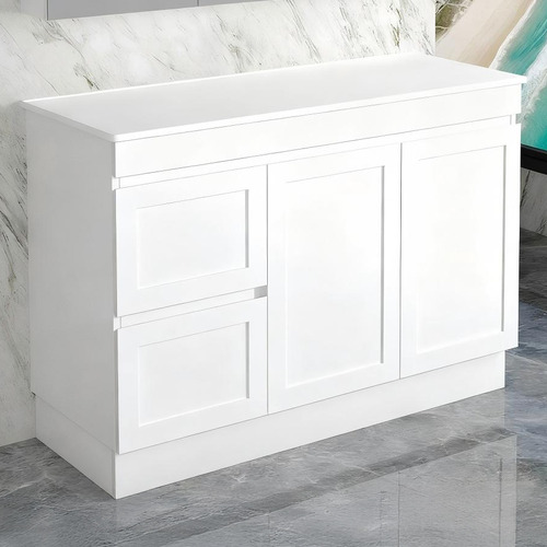Stefania 1200mm Matte White Freestanding Single Vanity with Stone ...