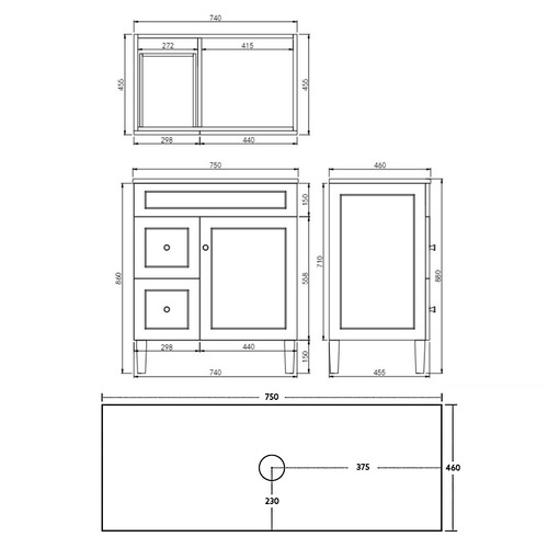 Seraphina 750mm Freestanding Single Vanity with Stone Countertop ...