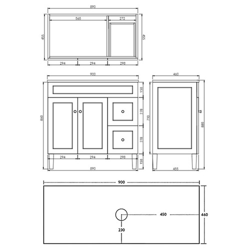 Seraphina 900mm Freestanding Single Vanity with Stone Countertop ...