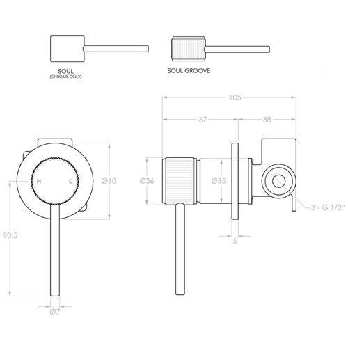 ArchitecturalDesigner Soul Groove Shower/Bath Wall Mixer | Temple & Webster