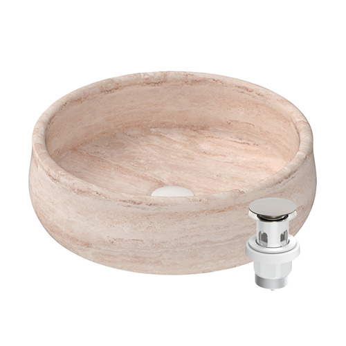 ArchitecturalDesigner Arlo 400mm Round Travertine Basin & Waste Set ...