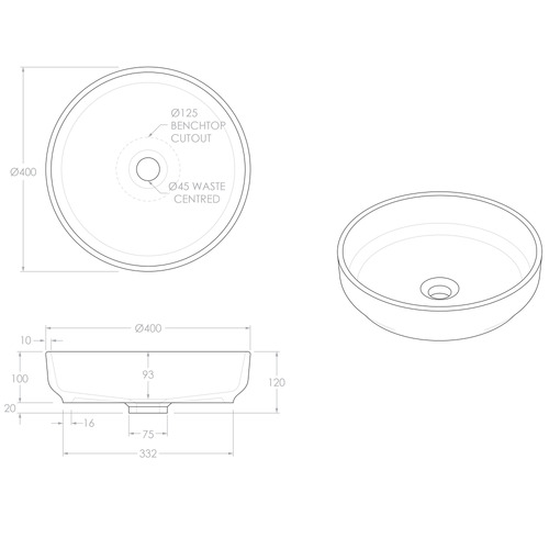 ArchitecturalDesigner Monroe 400mm Round Ceramic Basin & Waste Set ...