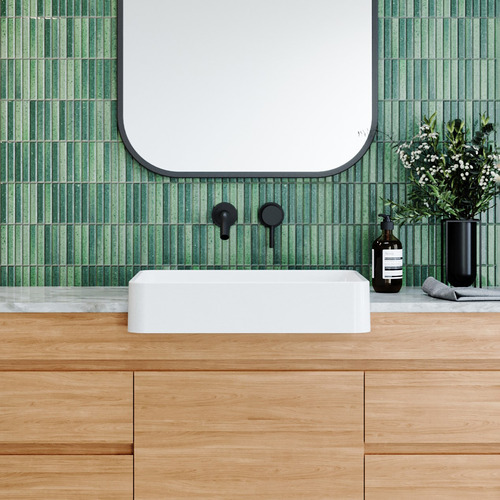 Fergus 500mm Gloss White Semi-recessed Basin | Temple & Webster