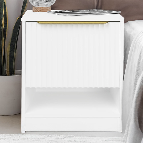 Timberline Somnus 2 Drawers Bedside Table with Brushed Gold Handle ...