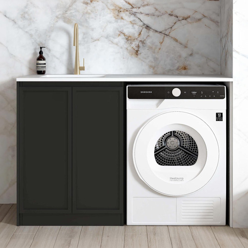 Hampshire Matte Black Laundry Cabinet with 1300mm Extended Countertop ...