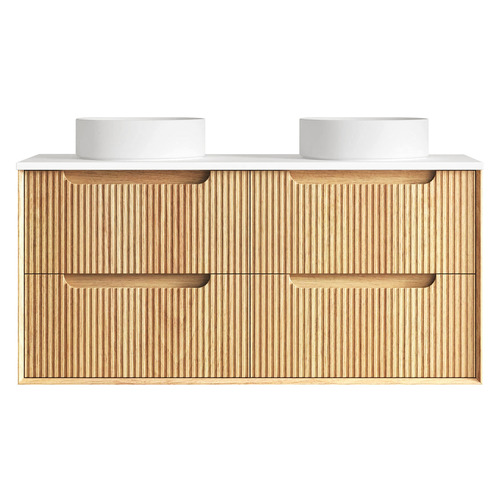 Byron Fluted 1200mm Woodland Oak Wall Hung Double Vanity with Countertop | Temple & Webster