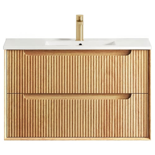 OttiAustralia Byron Fluted 900mm Woodland Oak Wall Hung Single Vanity ...