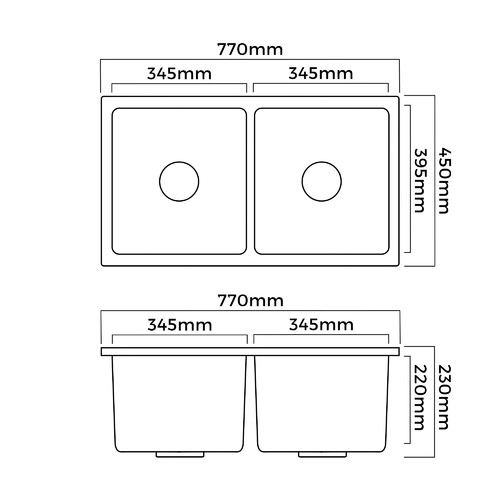 LivingFusion Bowen 770mm Double Granite Kitchen Sink | Temple & Webster