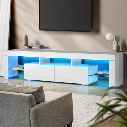 LivingFusion 180cm Galland 2 Drawer Entertainment Unit with LED Light ...