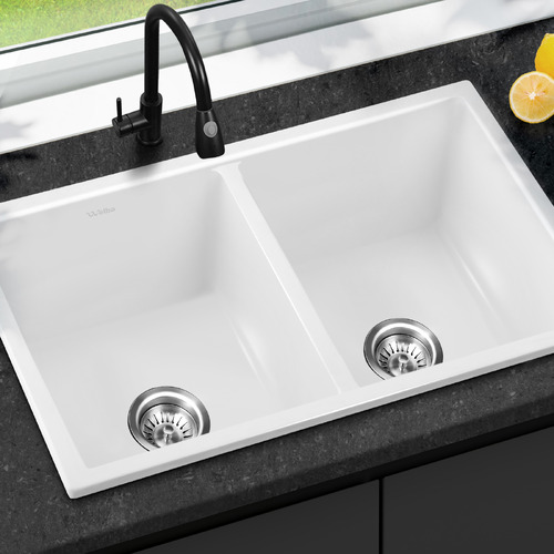 LivingFusion Bowen 770mm Double Granite Kitchen Sink | Temple & Webster