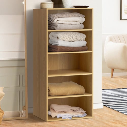 LivingFusion Natural Cassandra 5 Shelf Wardrobe | Temple & Webster
