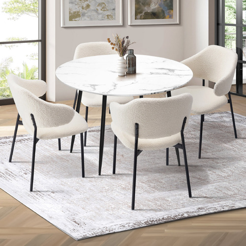 LivingFusion 4 Seater Tyler Sherpa Dining Table & Chair Set | Temple ...