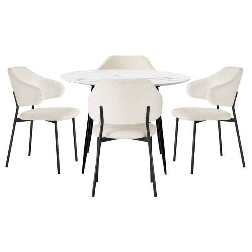 LivingFusion 4 Seater Tyler Sherpa Dining Table & Chair Set | Temple ...