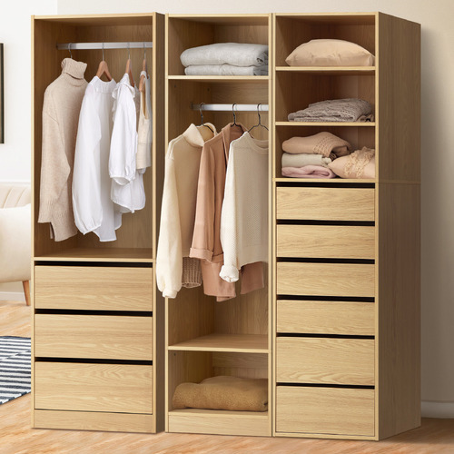 LivingFusion 3 Piece Natural Cassandra 185cm Wardrobe Set Temple Webster