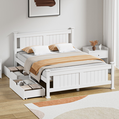 LivingFusion Clara Pine Wood Bed Frame with Storage | Temple & Webster