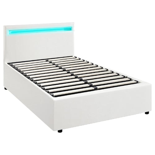 LivingFusion White Colson Faux Leather Gas Lift Bed with LED | Temple ...