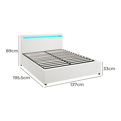 LivingFusion White Colson Faux Leather Gas Lift Bed with LED | Temple ...