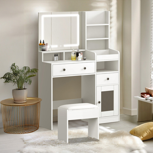 LivingFusion 2 Piece Norina LED Dressing Table & Stool Set | Temple ...