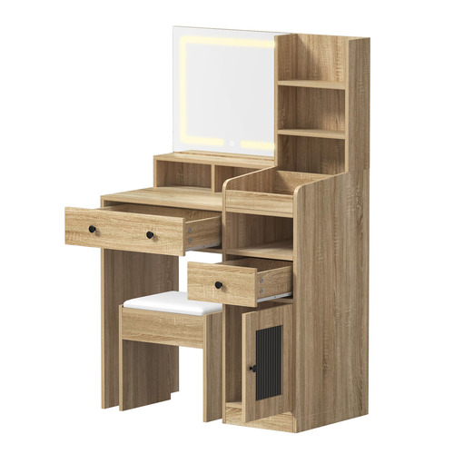 LivingFusion 2 Piece Norina LED Dressing Table & Stool Set | Temple ...