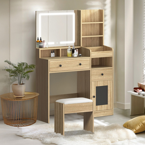 LivingFusion 2 Piece Norina LED Dressing Table & Stool Set | Temple ...