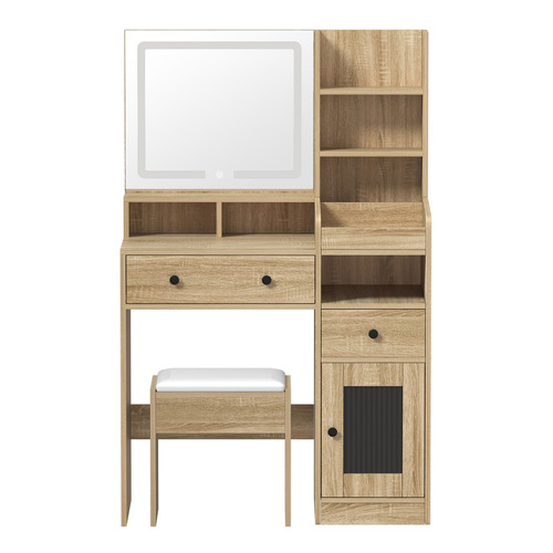LivingFusion 2 Piece Norina LED Dressing Table & Stool Set | Temple ...