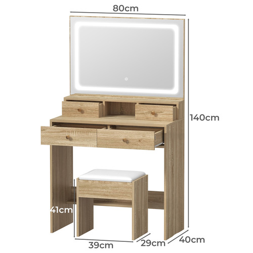 LivingFusion 2 Piece Livia LED Dressing Table & Stool Set | Temple ...