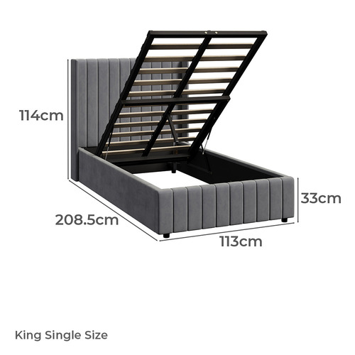 LivingFusion Meier Velvet Gas Lift Storage Bed Frame | Temple & Webster