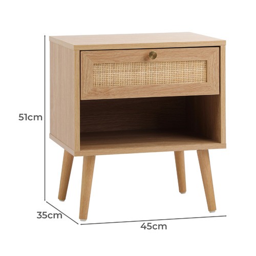 LivingFusion Vesta Rattan Bedside Table | Temple & Webster