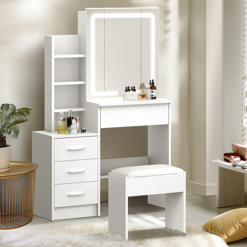 LivingFusion 2 Piece Colorado LED Dressing Table & Stool Set | Temple ...