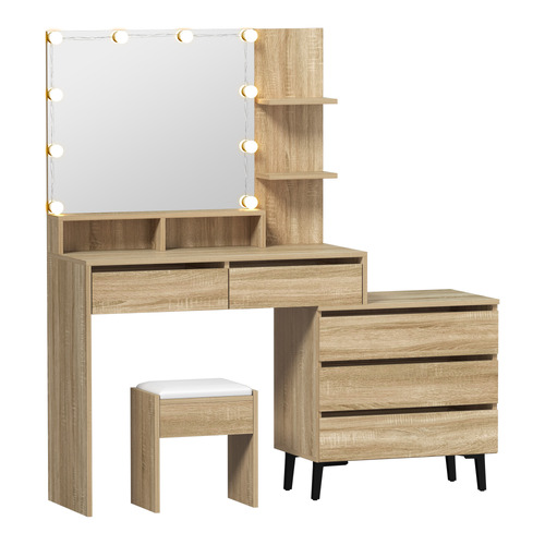 LivingFusion 2 Piece Adriana LED Dressing Table & Stool Set | Temple ...