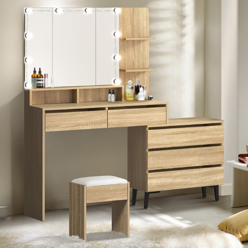 LivingFusion 2 Piece Adriana LED Dressing Table & Stool Set | Temple ...