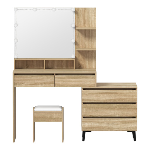 LivingFusion 2 Piece Adriana LED Dressing Table & Stool Set | Temple ...