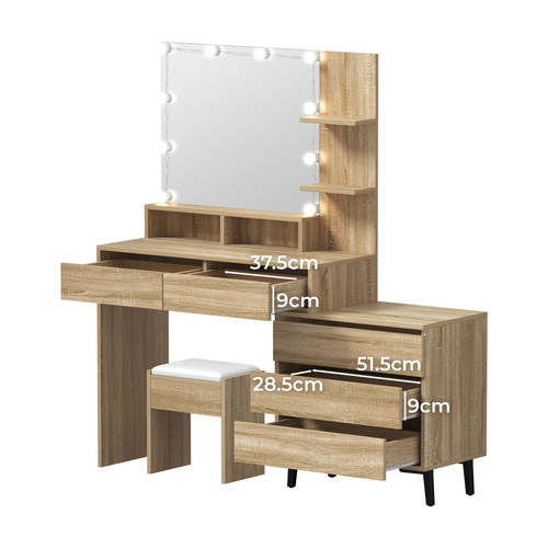 LivingFusion 2 Piece Adriana LED Dressing Table & Stool Set | Temple ...
