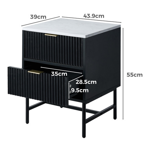 LivingFusion Hammond 2 Drawer Faux Marble Bedside Table | Temple & Webster