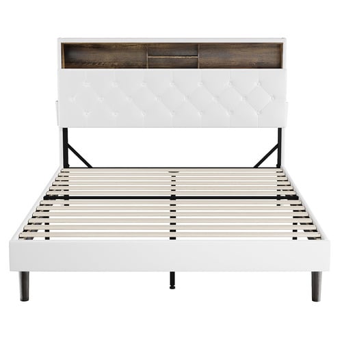 LivingFusion White Vinie Faux Leather Bed with LED | Temple & Webster