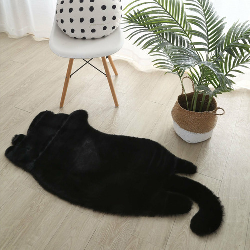 Delicors Black Cat-Shaped Flat Weave Rug | Temple & Webster